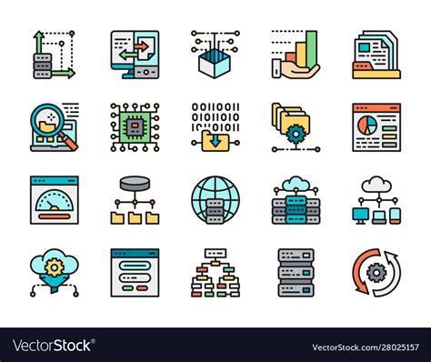 Set data analysis color line icons hosting Vector Image