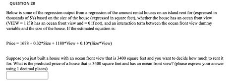 Solved Below Is Some Of The Regression Output From A Chegg