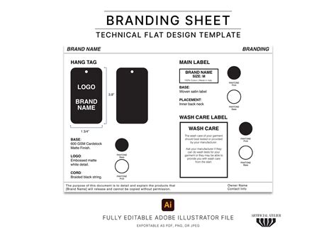 Branding Sheet Tech Pack Template Hang Tag Mockup Neck Label Technical Drawing Etsy