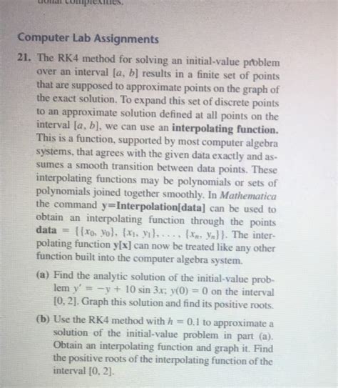 Solved Computer Lab Assignments 21 The RK4 Method For Chegg Com