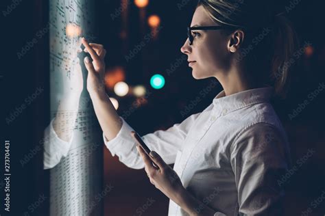 Interactive Kiosk With Public Transport Subway Map Female Standing At Big Display With