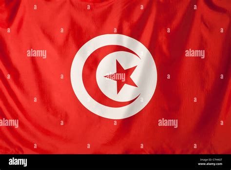 Tunisia Flag Red Crescent Moon And Red Star Shape In A White Circle