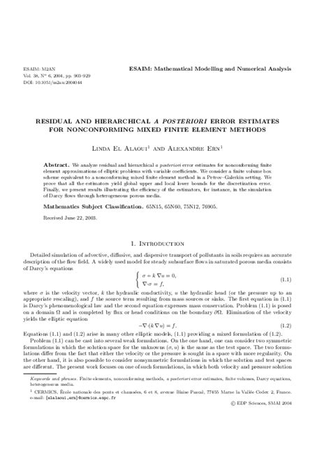 Pdf Residual And Hierarchical A Posteriori Error Estimates For