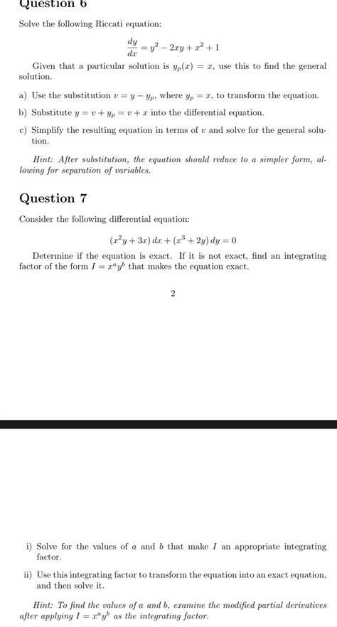 Solved By An Expert Question 6solve The Following Riccati