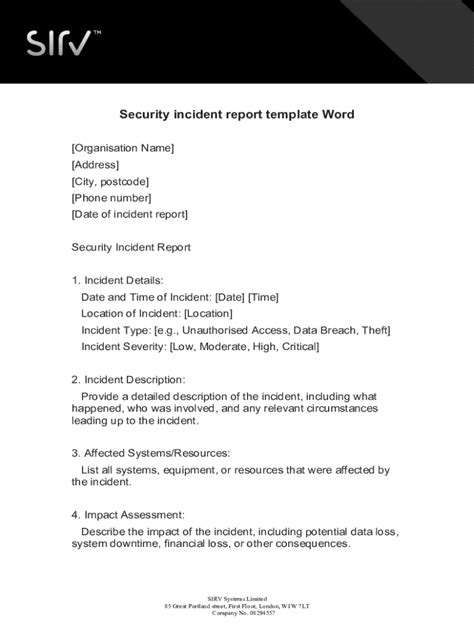 Fillable Online Security Incident Report Template PDF Fax Email Print PdfFiller