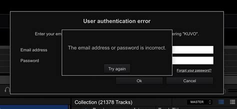 User Authentication Error Kuvo Pioneer Dj