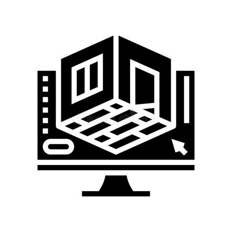 3d Room Modeling Interior Designer Glyph Icon Vector Illustration Stock