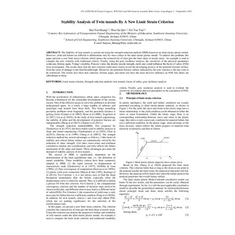 Stability Analysis Of Twin Tunnels By A New Limit Strain Criterion ITA Library