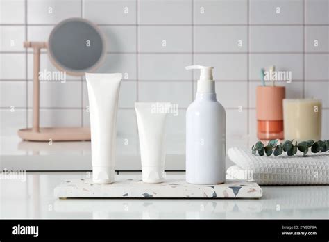 Some Empty Bottle Container Cream Cleanser Or Lotion Displayed On A