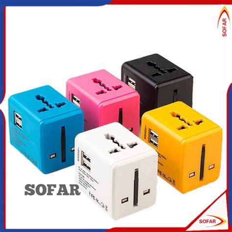 Jual Universal Travel Adaptor Multi Soket Dengan 2 Port USB All IN One Adaptor Universal Plug EU
