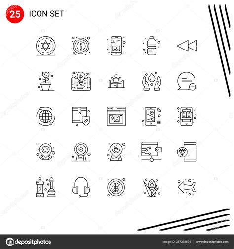 Mobile Interface Line Set Pictograms Flower Backward Application Drink Water Stock Vector Image