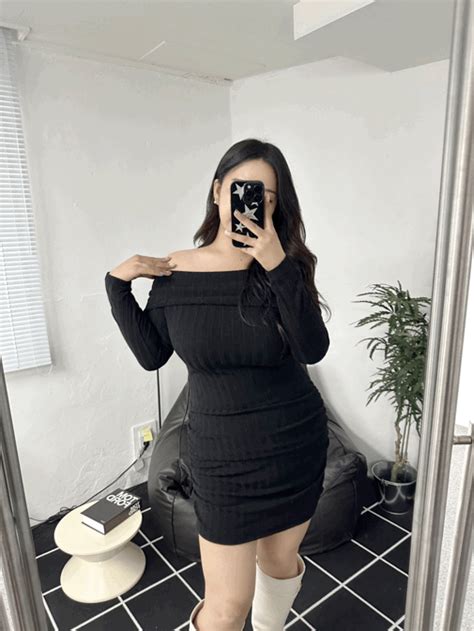 [66~100size] 빅사이즈 글램핏 섹시 원피스 오프숄더 골지 셔링ops 2color 에이블리