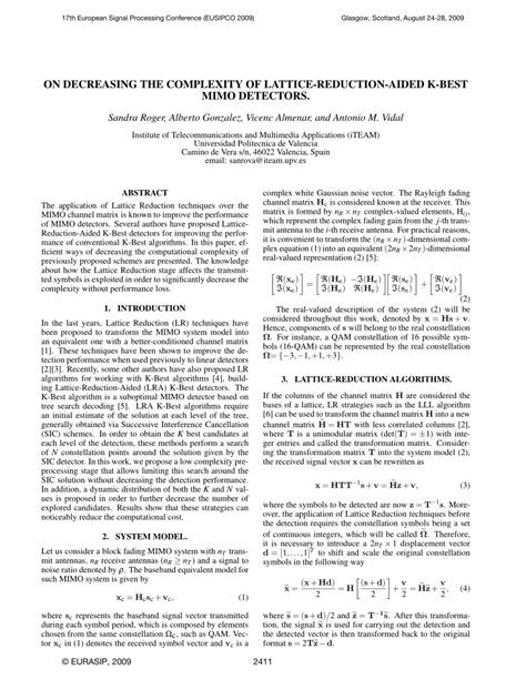 Pdf On Decreasing The Complexity Of Lattice Reduction Aided K Best Mimo Detectors