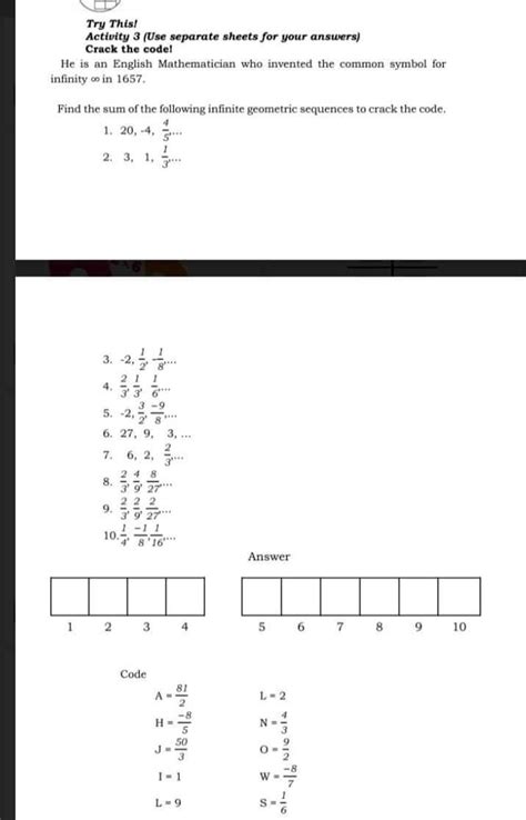 try this activity 3 use separate sheets for your answers crack the cod