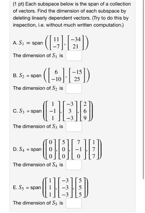 solved 1 pt each subspace below is the span of a