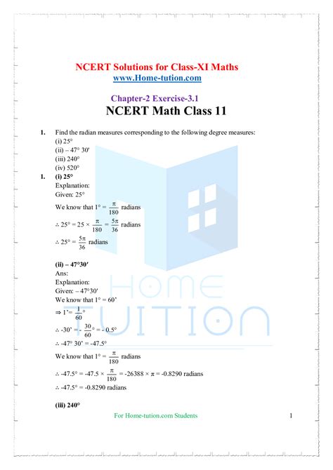 NCERT Solutions For Class Maths Chapter Trigonometric Functions