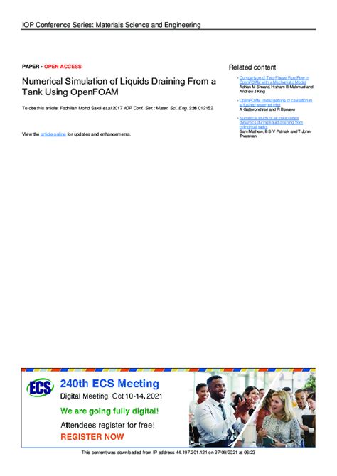 Pdf Numerical Simulation Of Liquids Draining From A Tank Using Openfoam