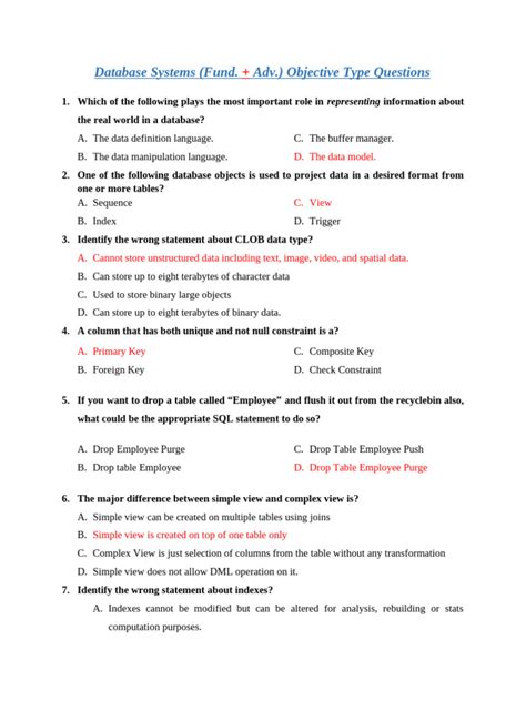 Model Exam Database Systems Pdf Database Index Databases