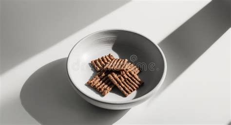 Bran Cracker Snacks In A Modern Bowl With Soft Lighting And Clean Aesthetic Stock Image Image