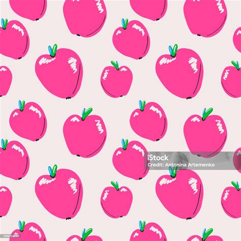 핑크 사과 과일 원활한 패턴입니다 직물 직물 포장지를 위한 벡터 인쇄 0명에 대한 스톡 벡터 아트 및 기타 이미지 0명