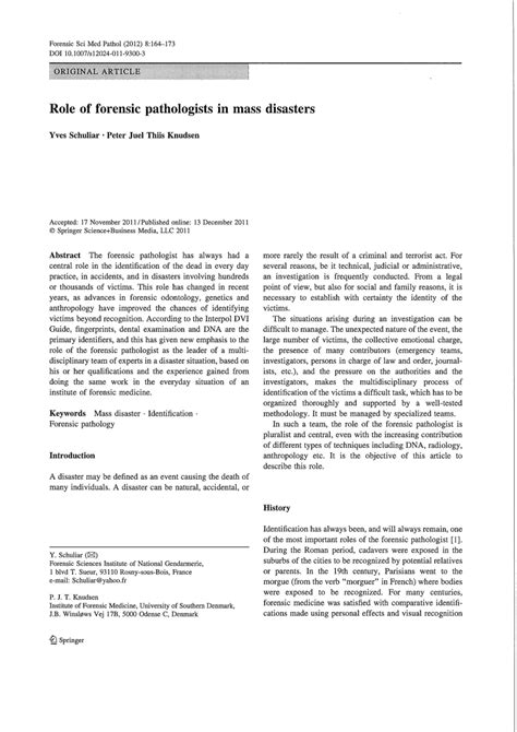 Pdf Role Of Forensic Pathologist In Mass Disasters