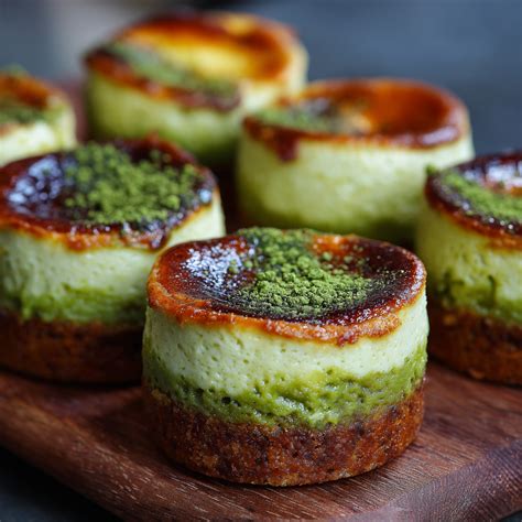 Mini Shamrock Matcha Basque Cheesecakes Creamy Burnt And Matcha Green