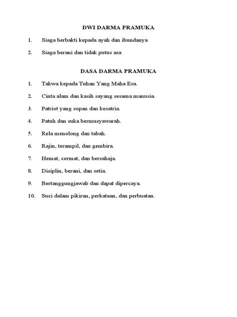 Teks Dwi Dan Dasa Darma Pramuka Pdf Griya And Taman