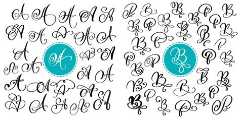 손의 세트 그린 벡터 서 예 문자 A와 B 스크립트 글꼴 잉크와 함께 작성 하는 고립 된 편지 필기 브러쉬 스타일입니다 로고