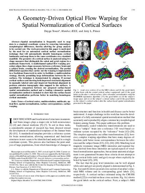 Pdf A Geometry Driven Optical Flow Warping For Spatial Normalization Of Cortical Surfaces
