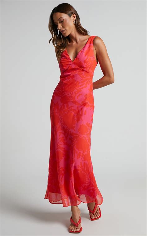 Jodie Midi Dress V Neck Slip Dress In Pink Floral Guest Attire Midi Slip Dress Wedding