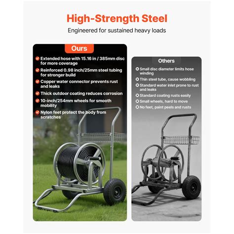 Vevor 300 Ft Hose Reel Cart 2 Wheels Heavy Duty Basket