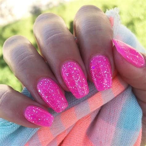 Barbie Nails Pink Dip Powder Glitter Nails Pink Sparkly Nails