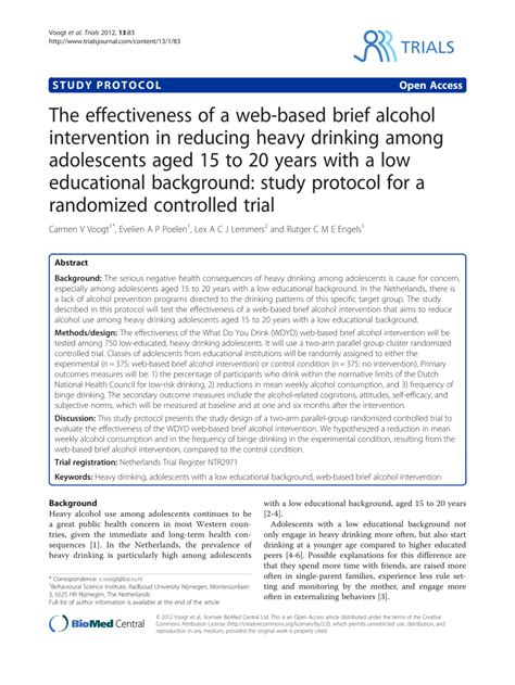 Pdf The Effectiveness Of A Web Based Brief Alcohol Intervention In Reducing Heavy Drinking