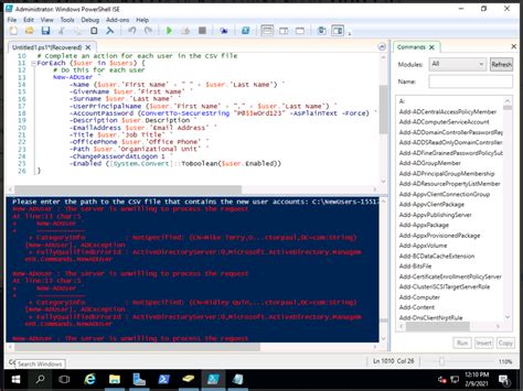 Creating User Accounts From A Csv File In Powershell Powershell