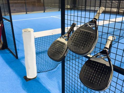Padel Racket On A Padel Blue Court With A Ball Stock Image Image Of Outdoors Closeup 348324191