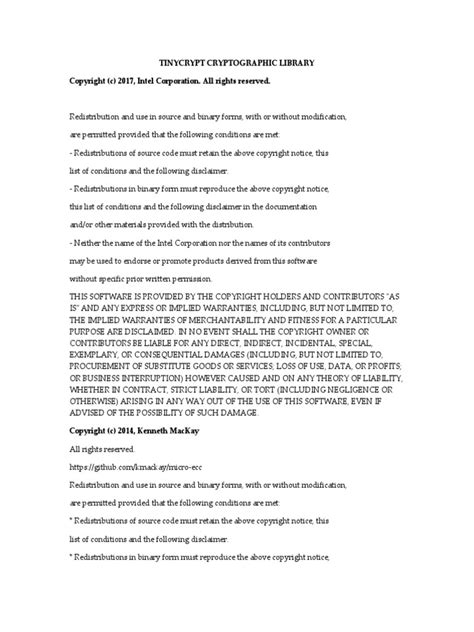 Tinycrypt Cryptographic Library Pdf Legal Liability Disclaimer
