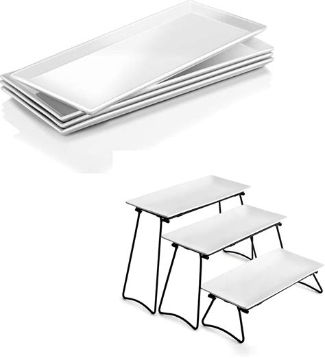 Dowan Bundle Rectangular Plates And 3 Tier Serving Tray Platters