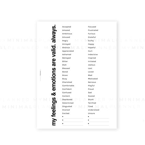 Prd156 Emotions List Printable Dashboard My Minimal Planner