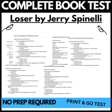Loser By Jerry Spinelli Test By The Book Hook Tpt