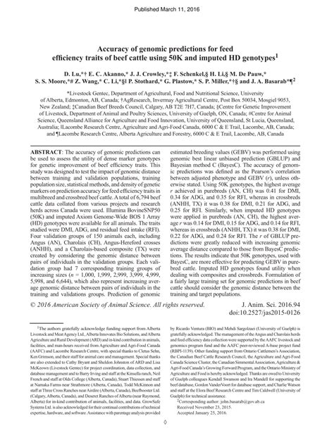 Pdf Accuracy Of Genomic Predictions For Feed Efficiency Traits Of Beef Cattle Using 50k And