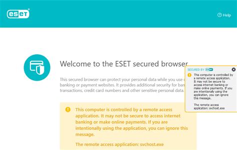 Secure Browser Remote Control Warning Eset Internet Security And Eset