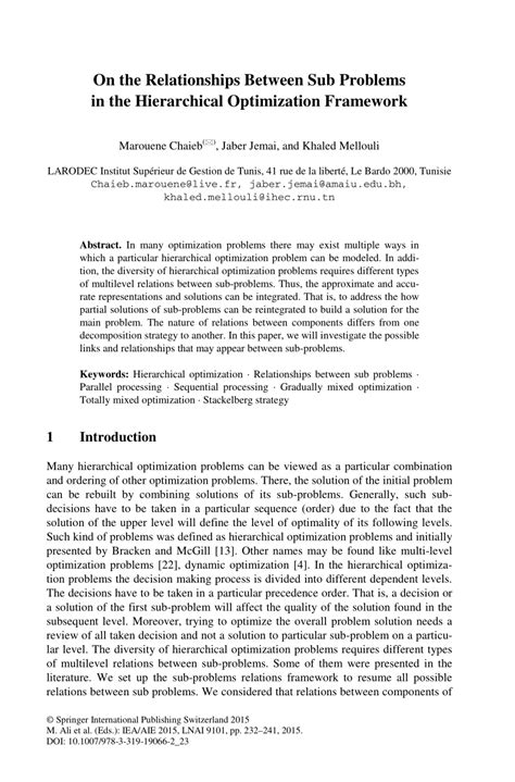Pdf On The Relationships Between Sub Problems In The Hierarchical