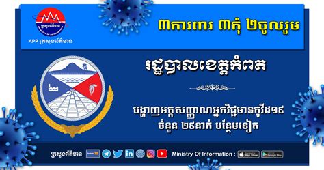 រដ្ឋបាលខេត្តកំពត បង្ហាញអត្តសញ្ញាណអ្នកវិជ្ជមានកូវីដ១៩ ចំនួន ២៩នាក់បន្ថែមទៀត ក្រសួងព័ត៌មាន