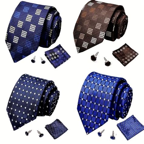 3 개대 남성용 격자 무늬 패턴 넥타이 포켓 스카프 커프 세트 정장 선물용 이상적인 선택 고품질 및 합리적인 가격
