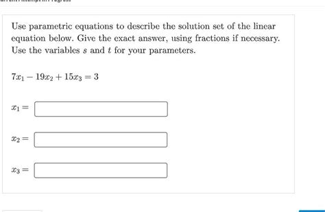 Solved Use Parametric Equations To Describe The Solution Set
