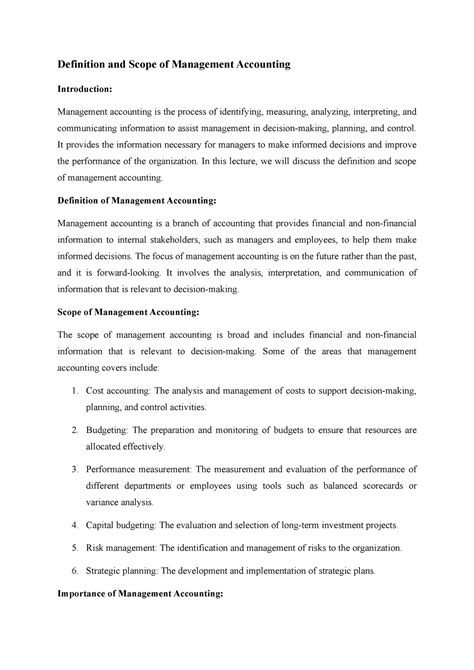 Definition And Scope Of Management Accounting Definition And Scope Of Management Accounting