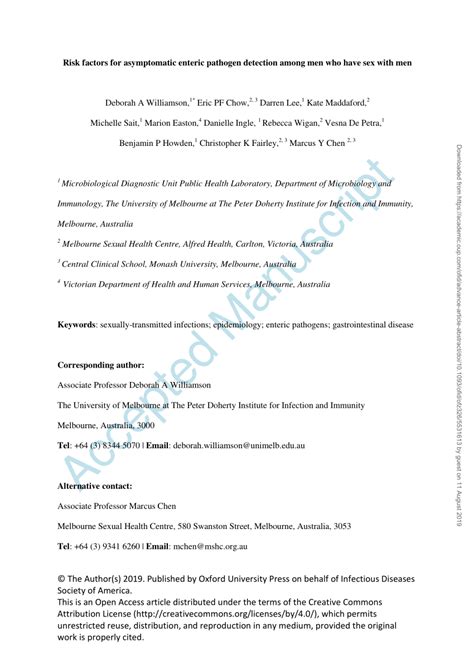 Pdf Risk Factors For Asymptomatic Enteric Pathogen Detection Among Men Who Have Sex With Men