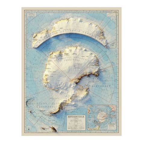 Antarctica Relief Map 1939 Vintage Map Of Landscape And More Relief