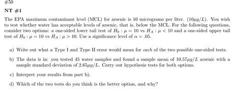 Solved The Epa Maximum Contaminant Level Mcl For Arsenic