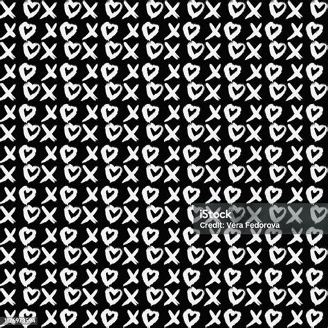 검은색에 마음으로 원활한 패턴 여 자가입니다 포옹 하 고 키스 약어 기호 그런 지 손 브러시 Xo 글자를 작성입니다 벡터